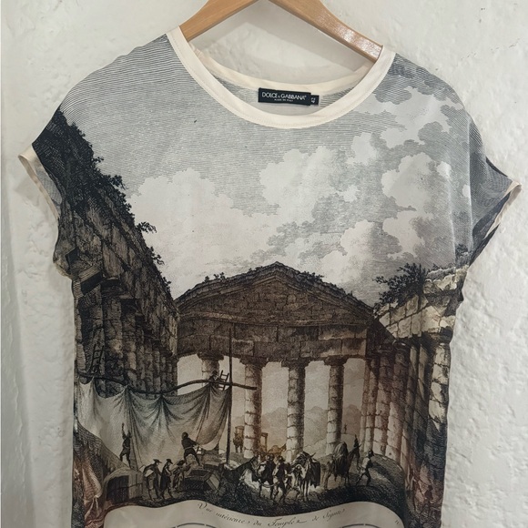 Dolce & Gabbana | Tops | Dolce Gabbana Striped Cream And Gray Tee ...